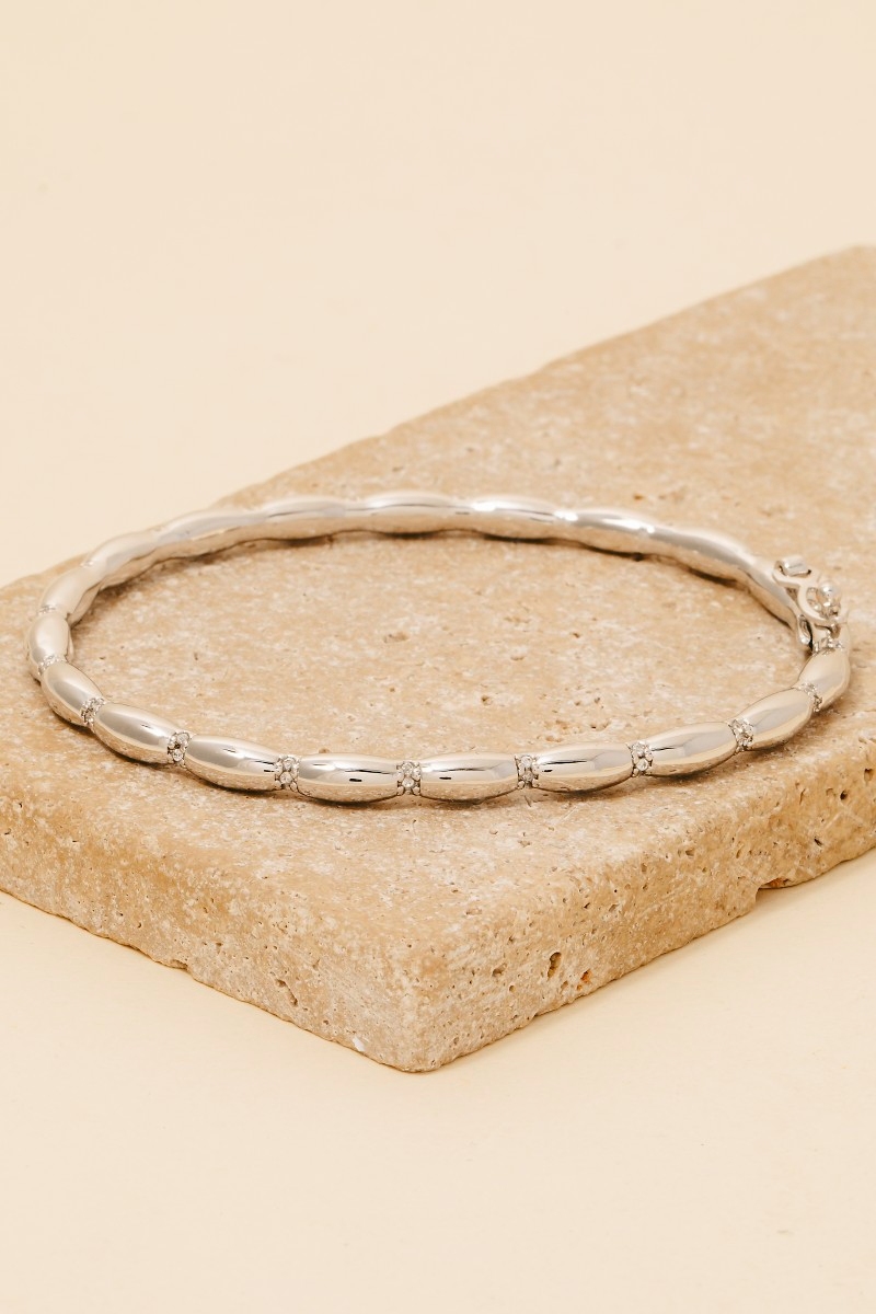 X Gold Dipped Cz Studded Rounded Hinge Bangle Bracelet - Bracelets