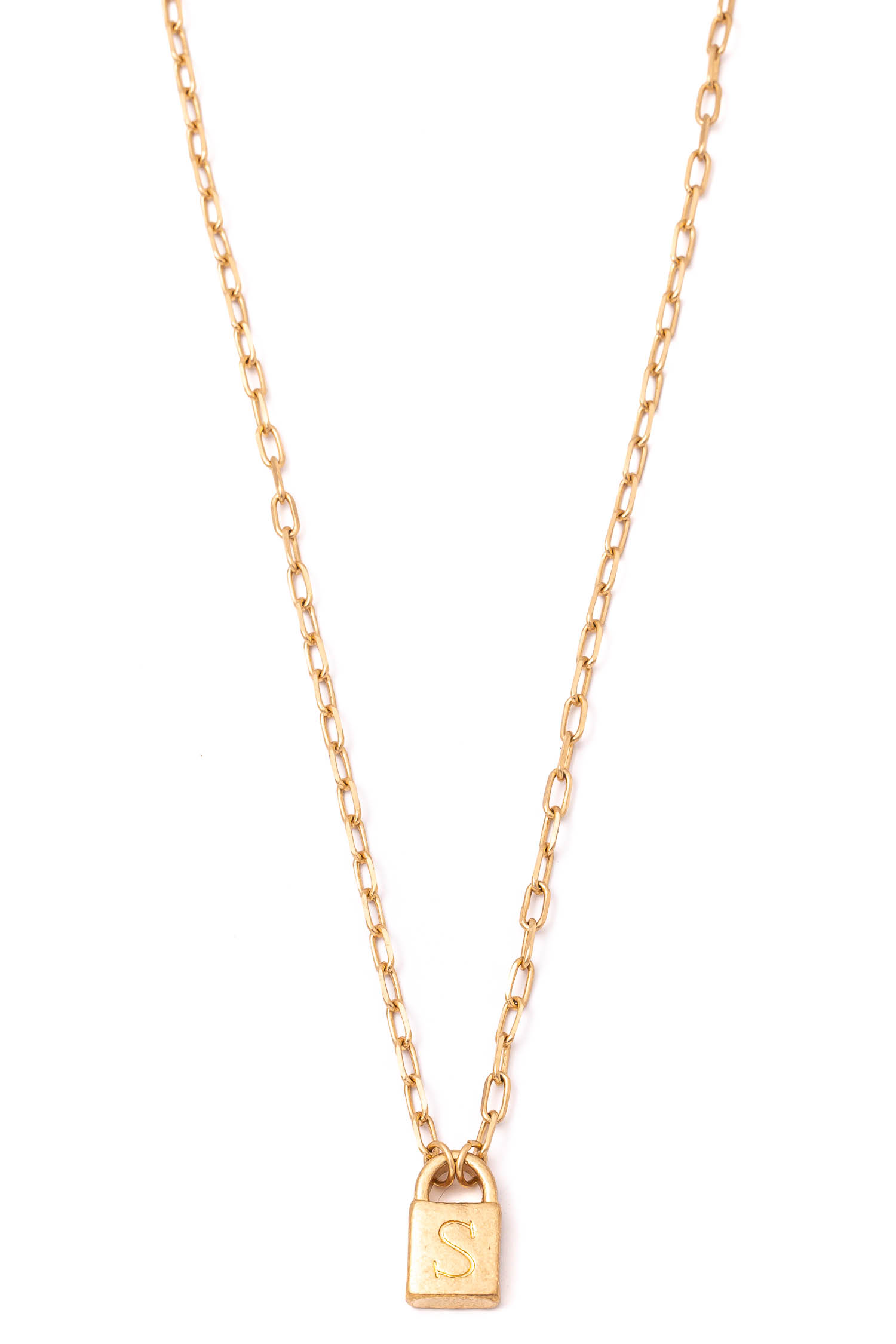 GOLD Initial S Lock Pendant Necklace - Necklaces