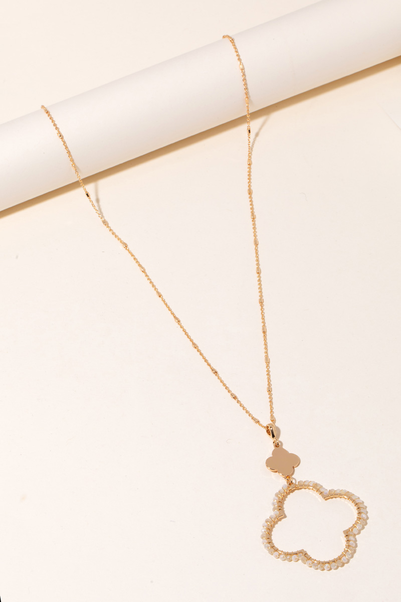 BPINK Beaded Clover Pendant Long Chain Necklace - New Arrivals