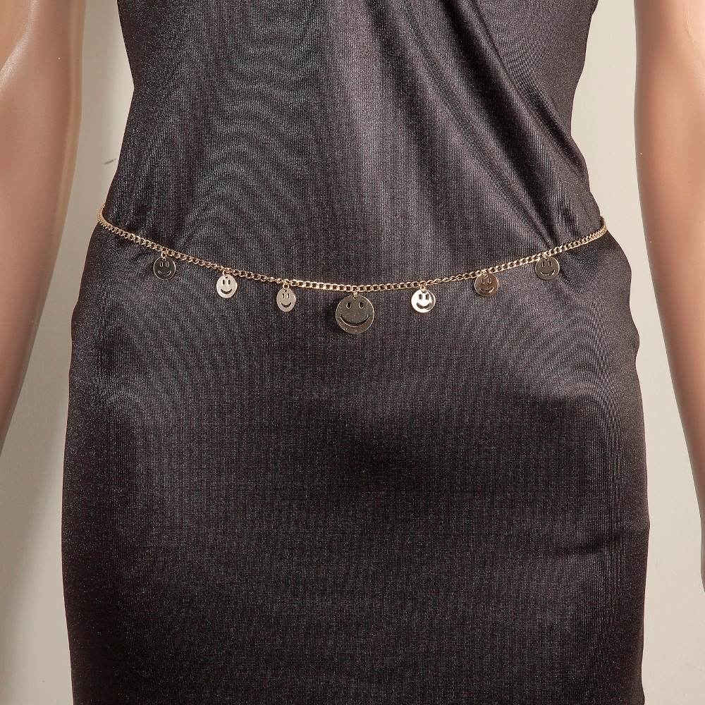 G Dainty Smiley Face Station Belly Chain - Belts