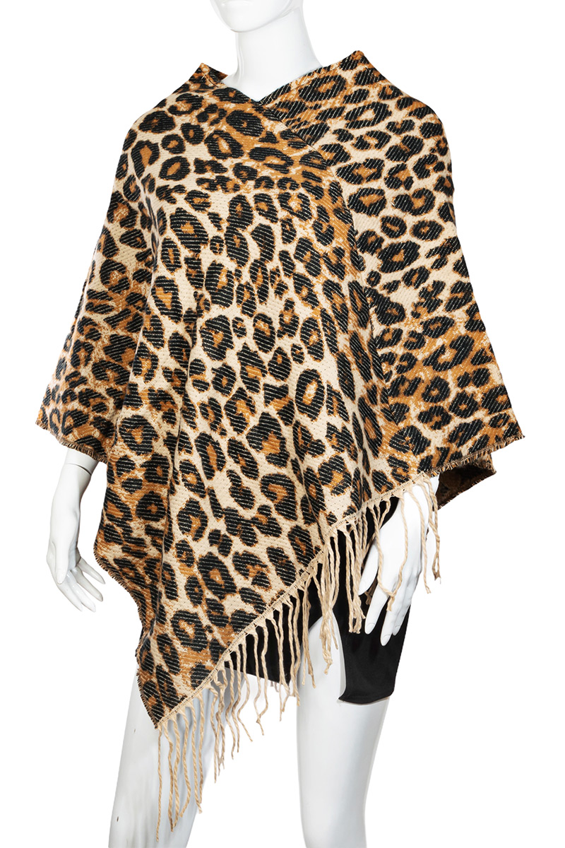 LE Leopard Print Fashion Poncho - Ponchos