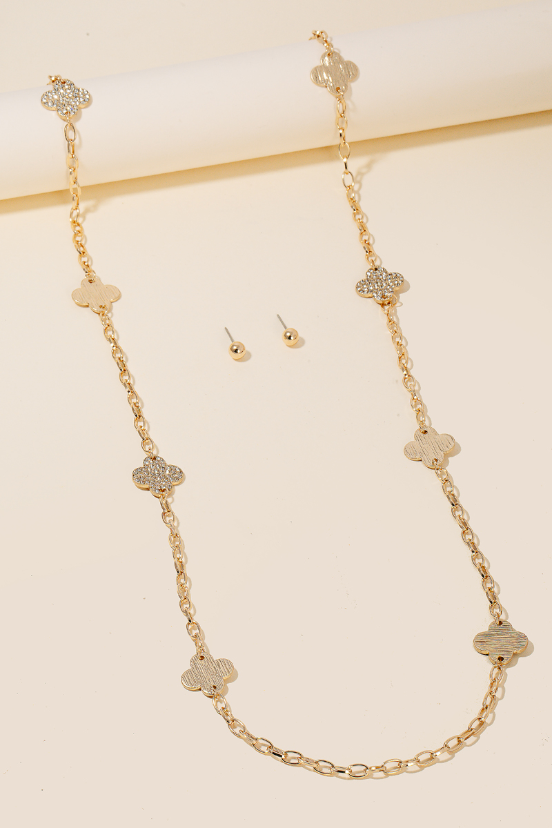 CLRWG Pave Clover Charms Long Chain Necklace Set - Necklaces