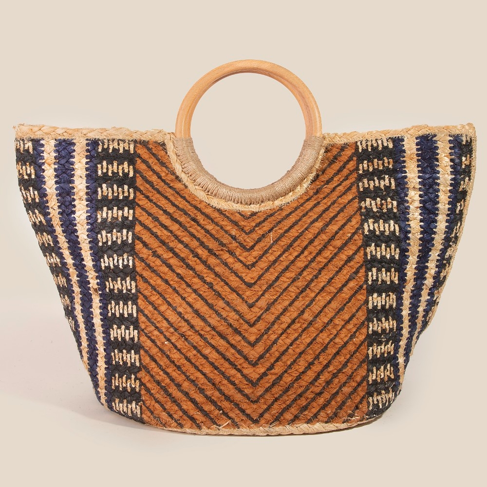 MULTI Chevron Pattern Jute Tote Bag - Bags