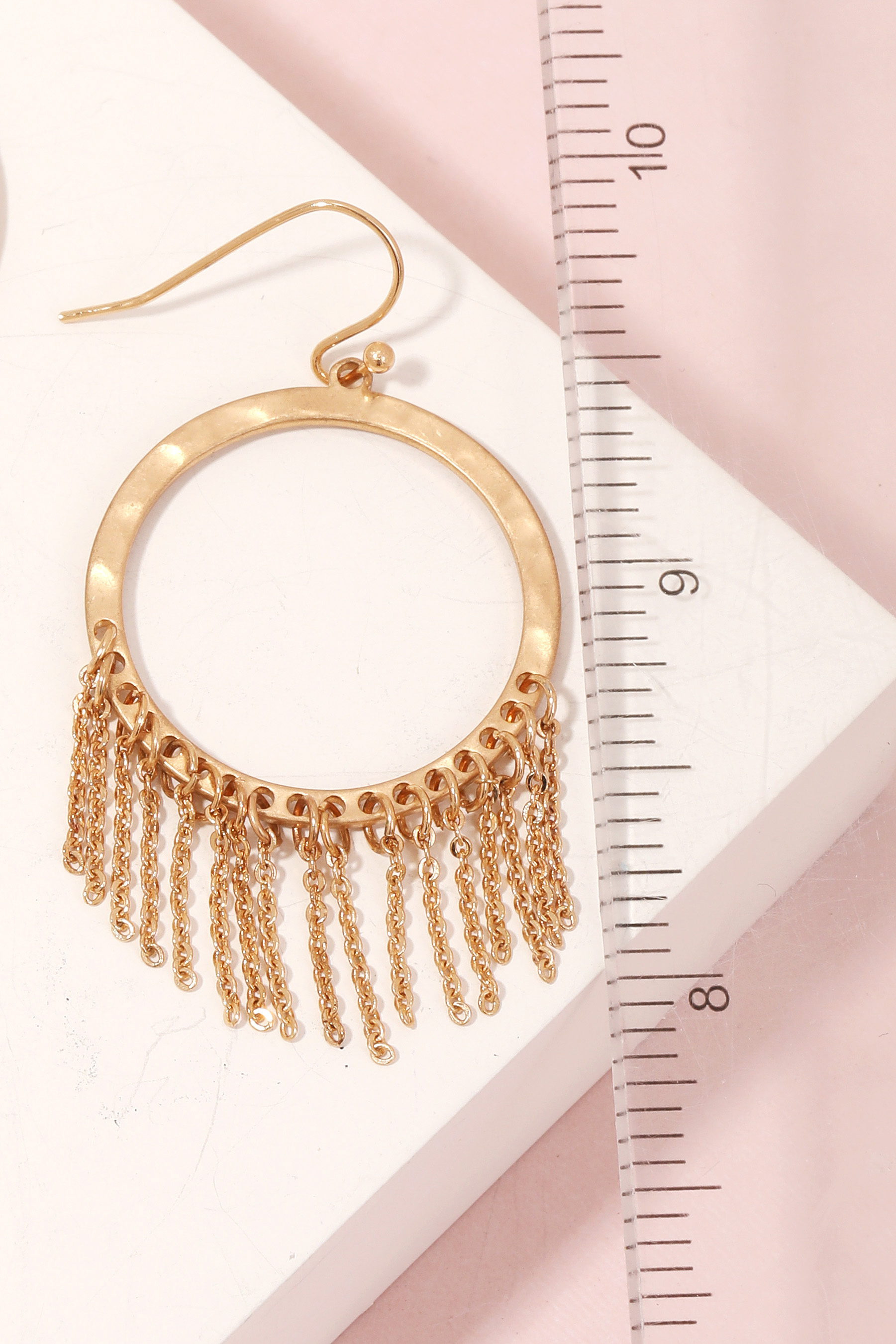 GDWG Hammered Circle Cutout Chain Fringe Earrings