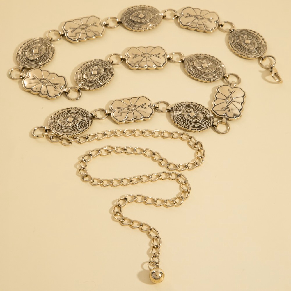 AG Dainty Oval And Rectangle Concho Chain Belt - Belts