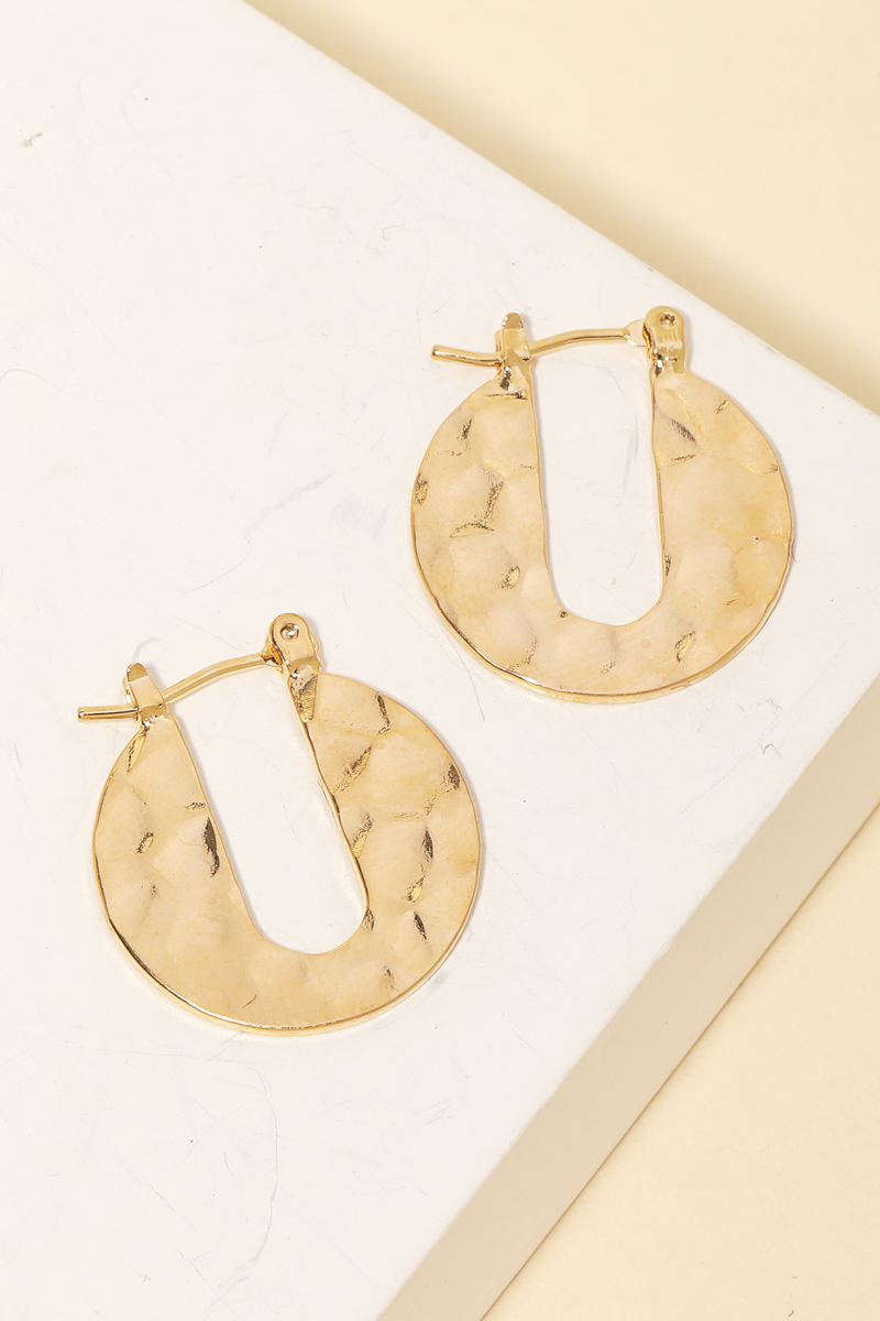 G Hammered Circle Disc Latch Hoop Earrings