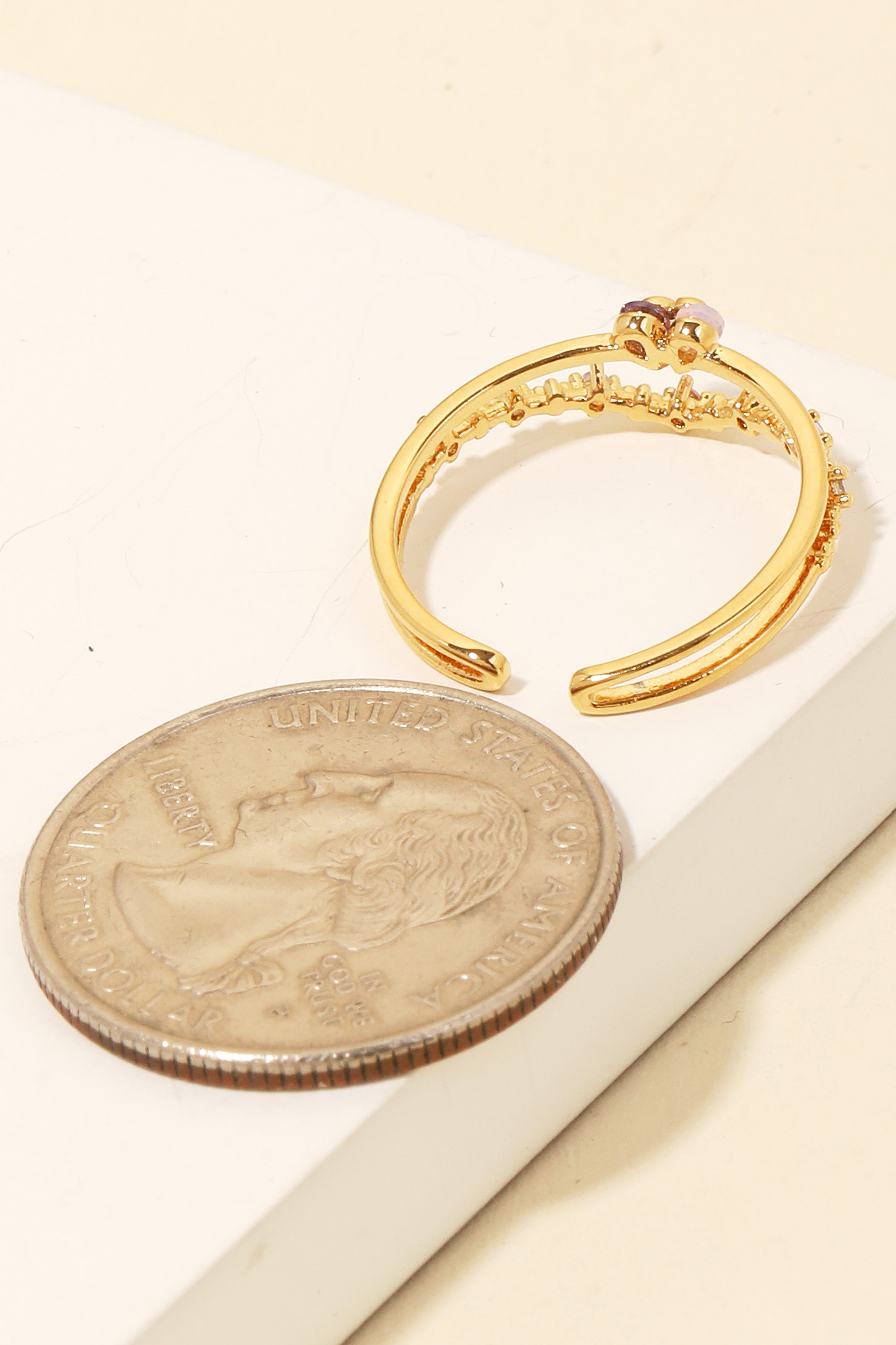 G Two Tone Heart Layered Open Band Ring - Pre Orders