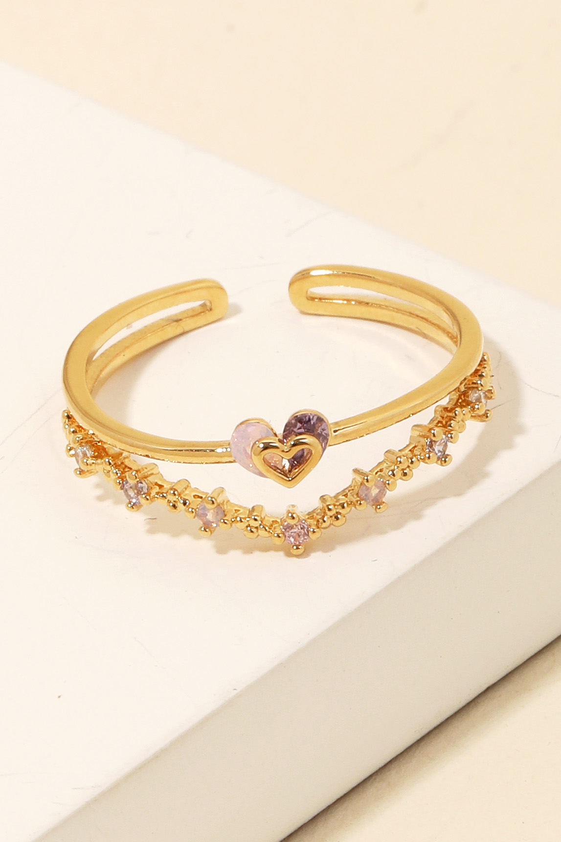 G Two Tone Heart Layered Open Band Ring - Pre Orders