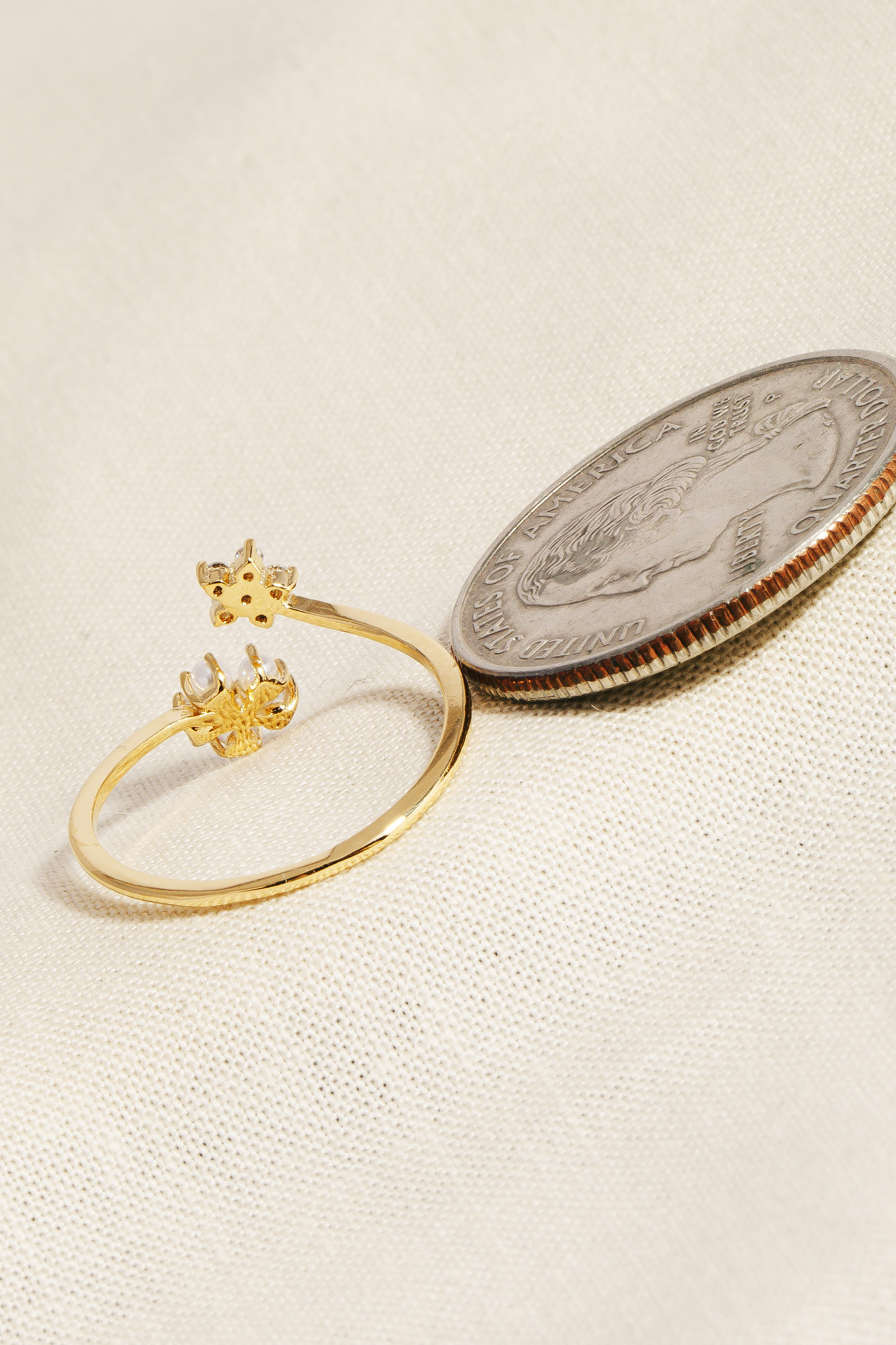 G Pearl Rhinestone Flower Open Ring - Prom Collection