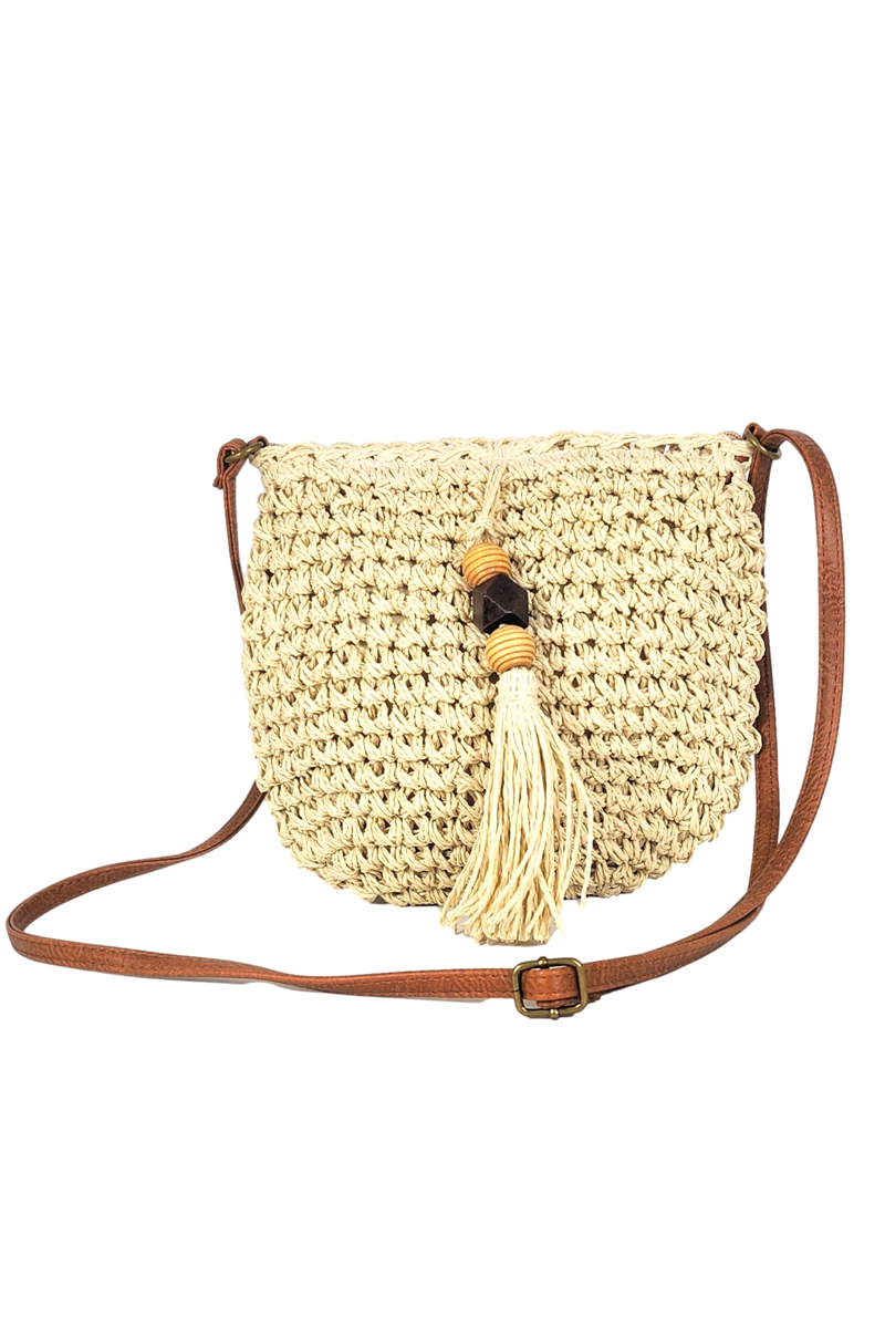 IV Straw Crochet Crossbody Bag - Crossbody Bags