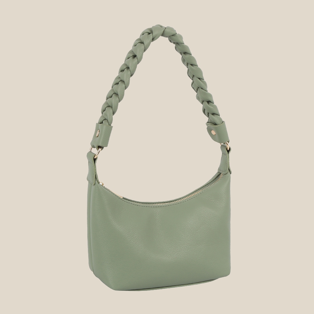 SAGE Braided Handle Leather Bucket Shoulder Bag - Bags