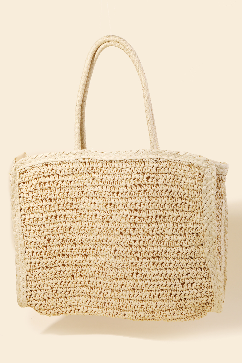 IV Straw Braided Rectangle Tote Bag - Tote Bags