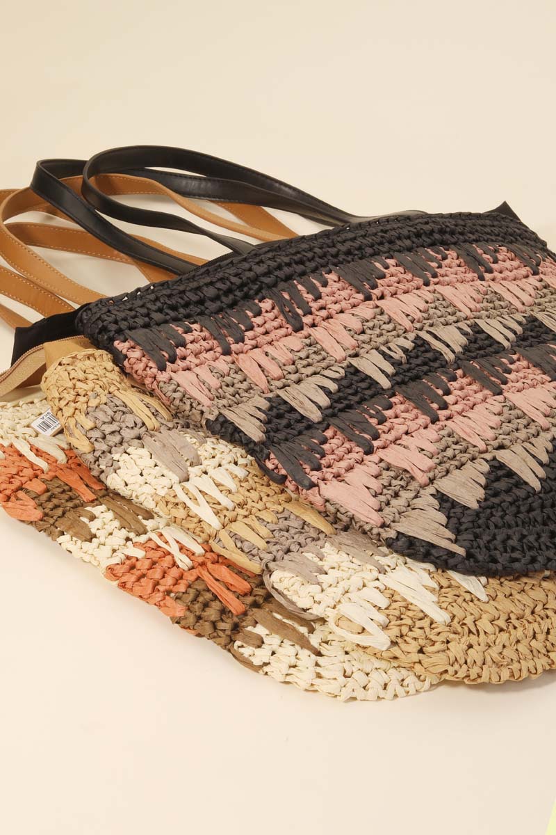 IV Straw Braided Striped Tote Bag - Bags