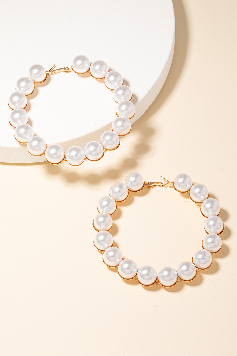 G Pearl Bead Latch Hoop Earrings