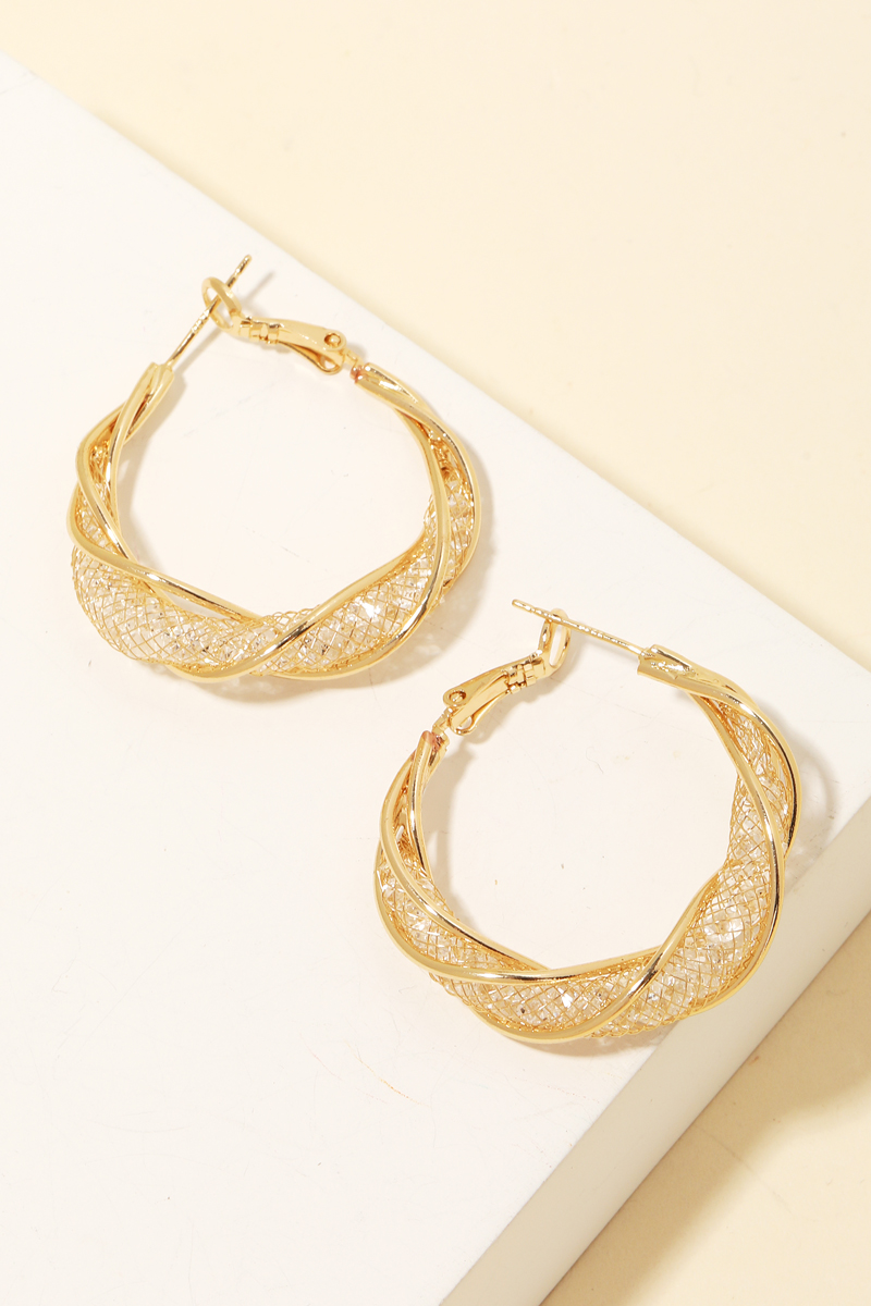 GOLD Circle Mesh Twist Hoop Earrings