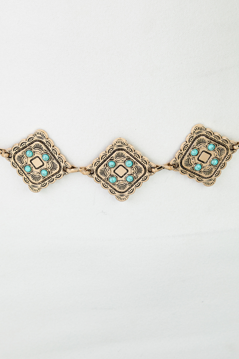 GOLD Floral Square Disc Western Chain Belt - Western Collection