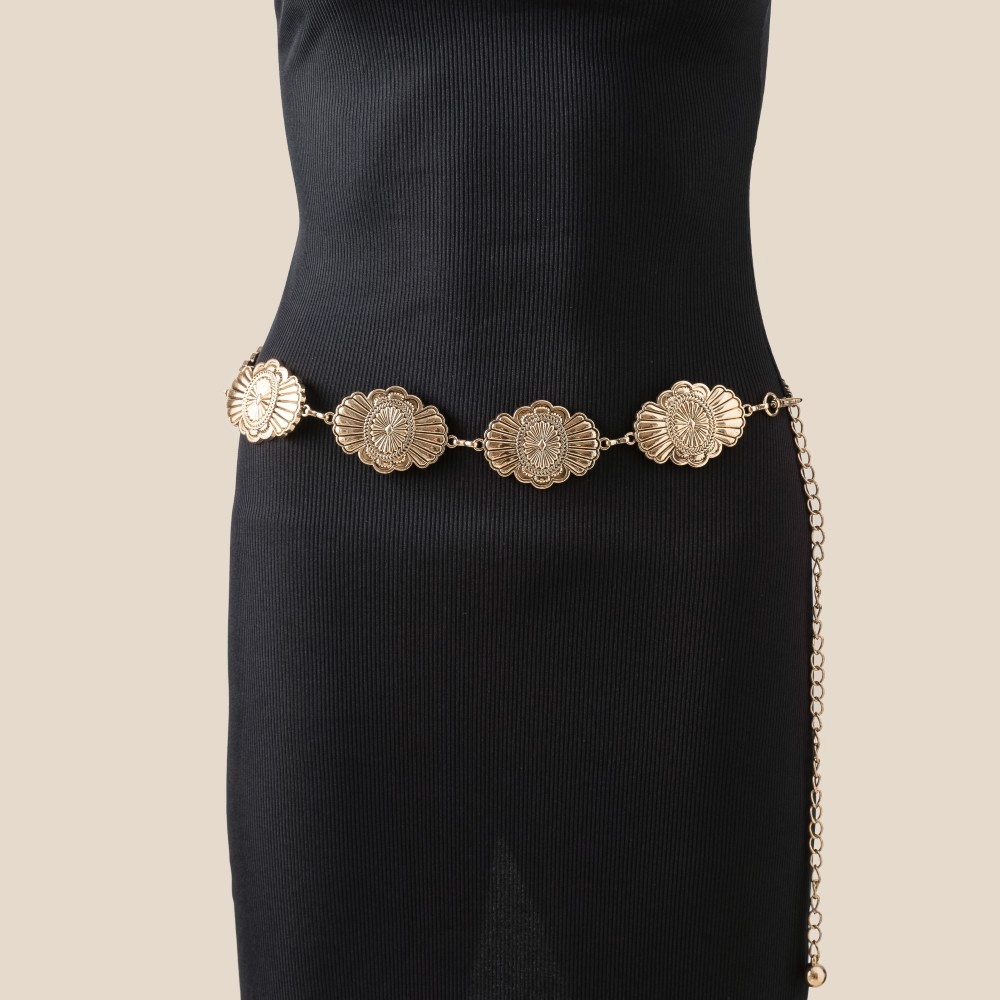 G Western Style Oval Sunburst Concho Chain Belt - Pre Orders