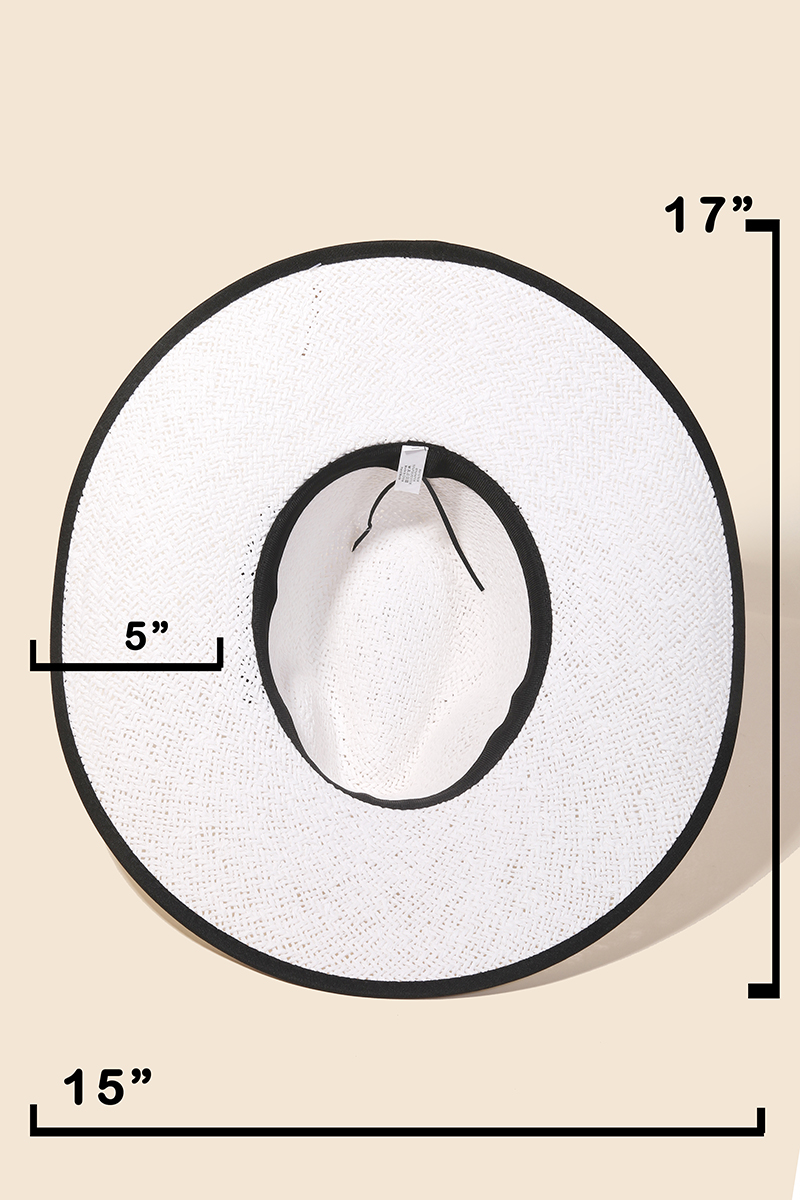 IV Straw Braided Ribbon Flat Brim Fedora Hat - Hats