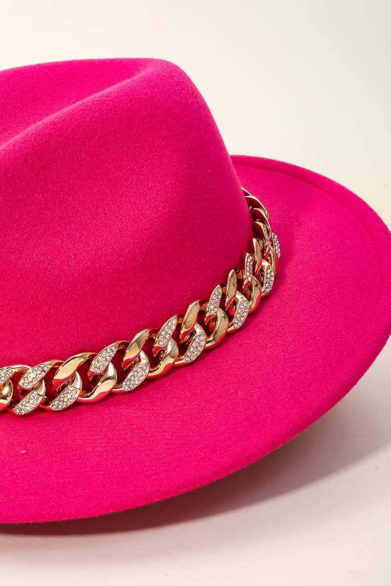 FU Rhinestone Curb Chain Link Fedora Hat - Hats