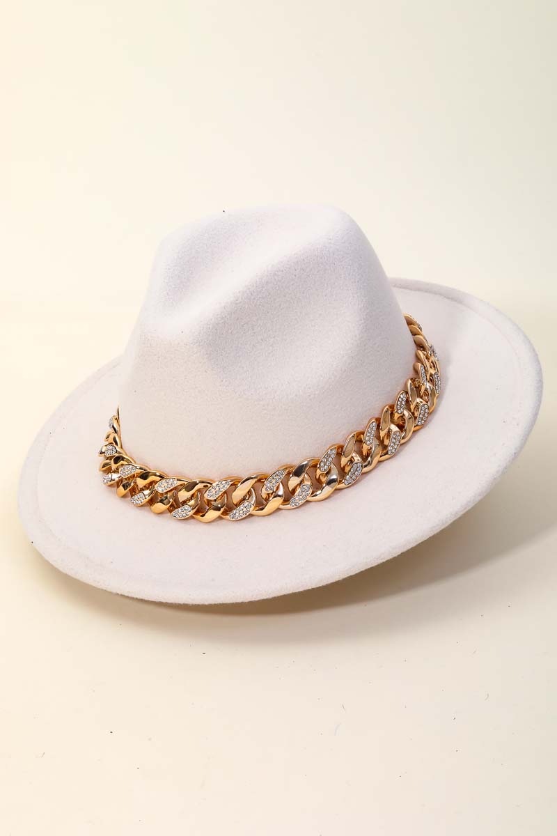FU Rhinestone Curb Chain Link Fedora Hat - Hats