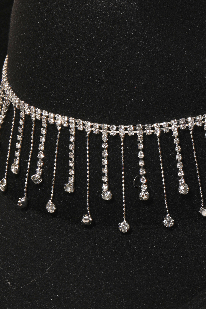 BK Rhinestone Studded Chain Fringe Western Cowboy Hat