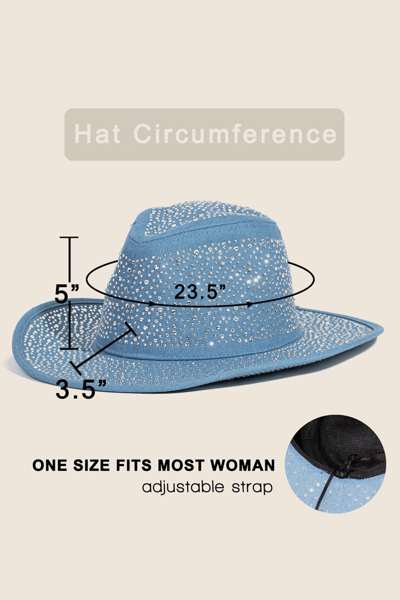 LDN Rhinestone Pave Denim Cowboy Fedora Hat