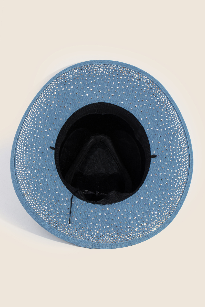 LDN Rhinestone Pave Denim Cowboy Fedora Hat